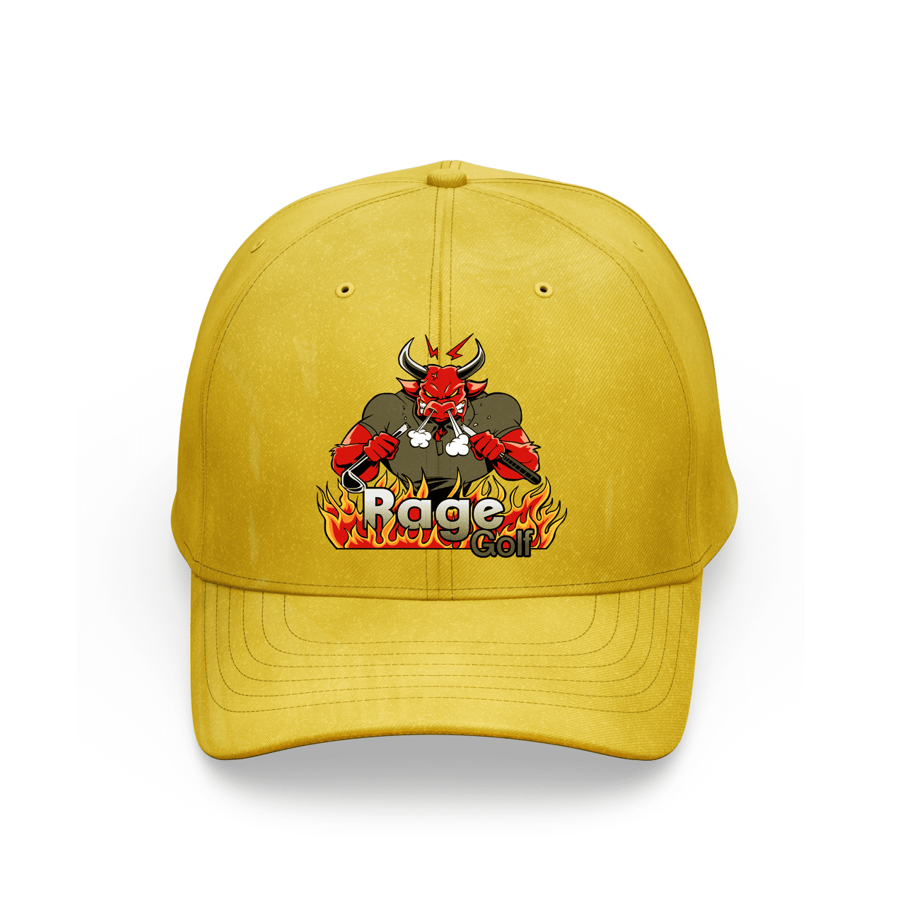 Bull Velcro Ball Cap - Angry Bull Icon in Yellow, Black, or Blue by Rage Golf